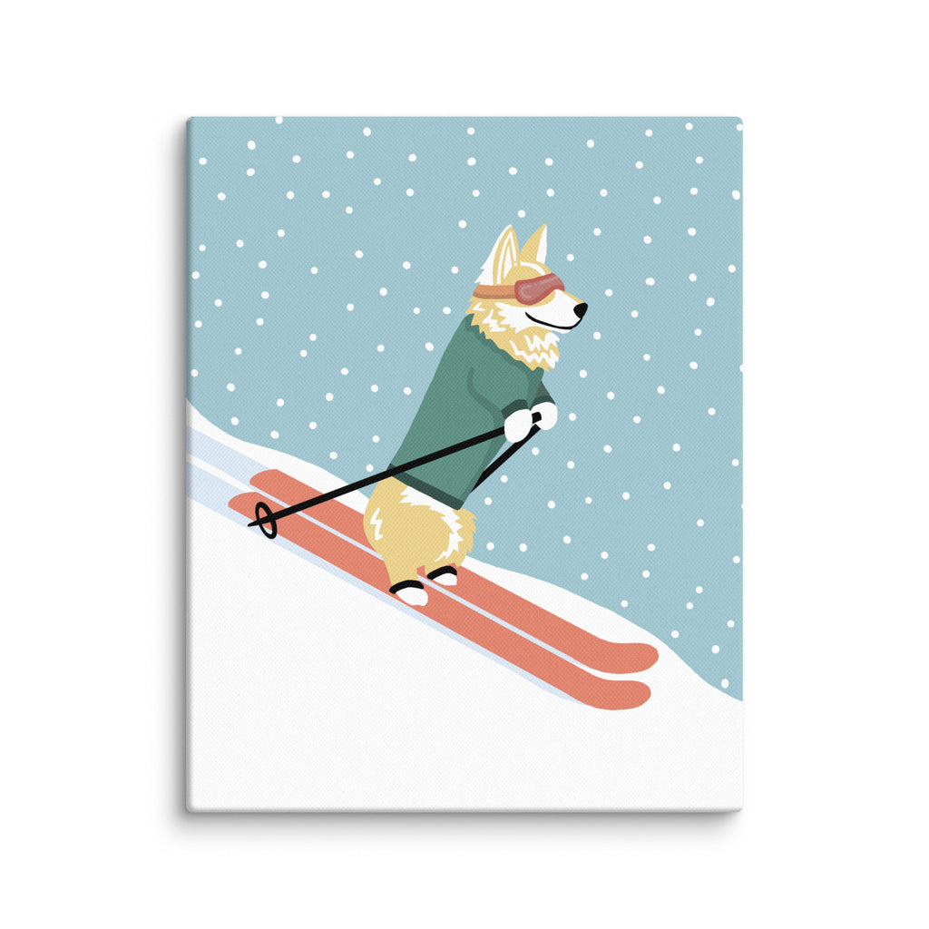 Corgi Skiing – Artwork by Elise Holmes of Ketsol