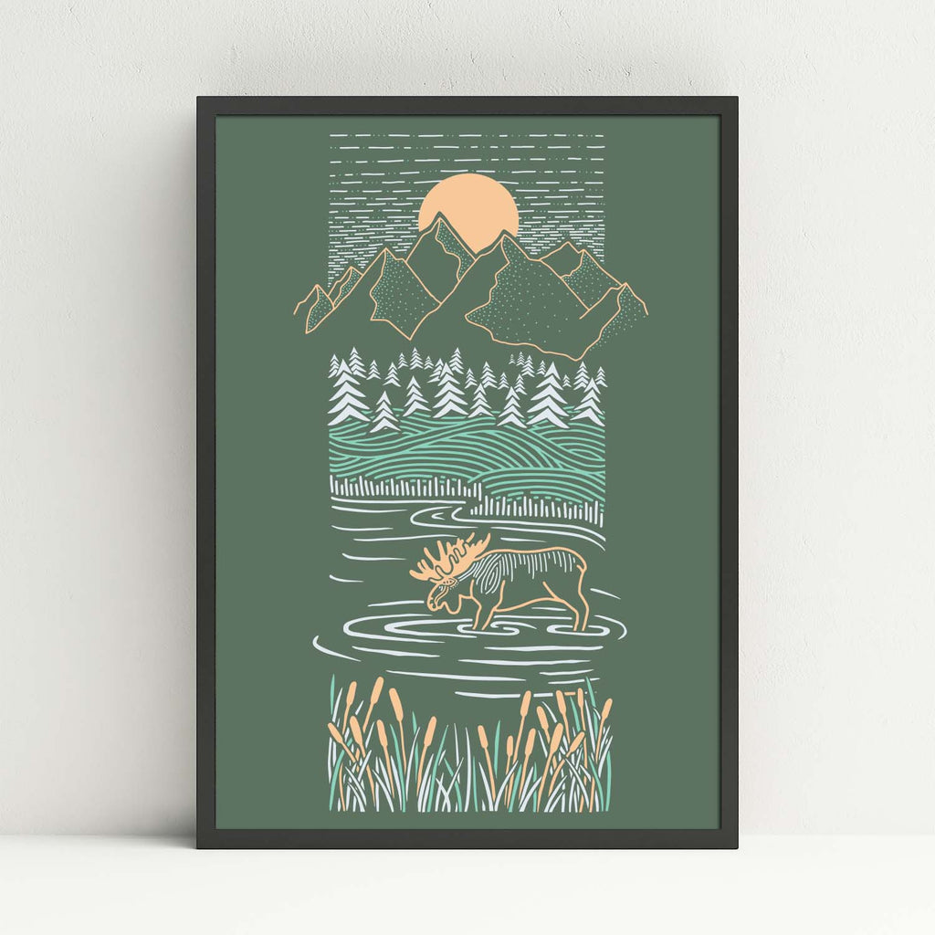 Piney Moose Print – Artwork by Elise Holmes of Ketsol